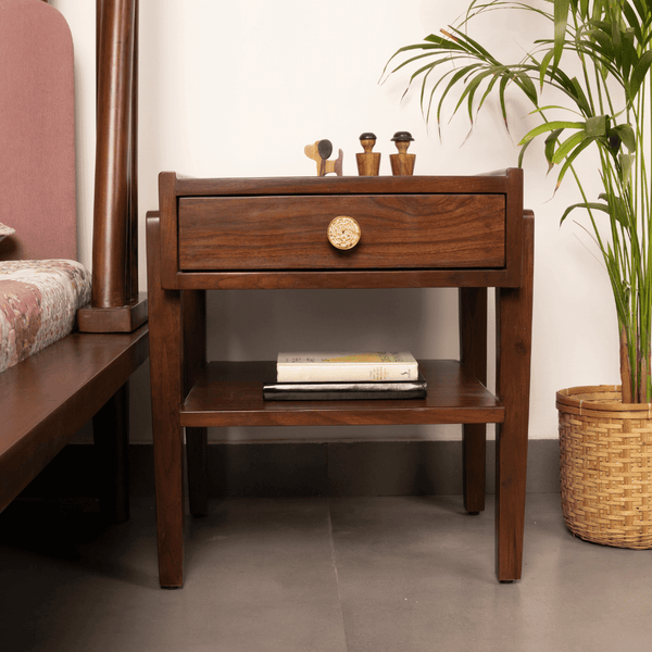 Perth Teak Wood Bed Side Table | Bedroom Side Table — IKIRU