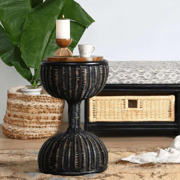 Bamboo Drum Accent Table | Designer Side Table for Living Room | Teakwood End Table — IKIRU