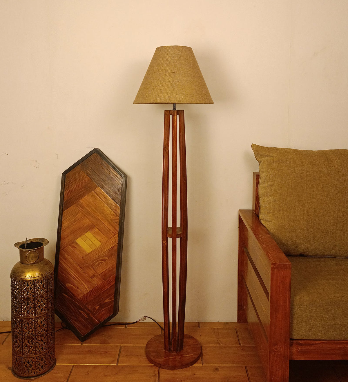 Shop Tall Boy Wooden Floor Lamp With Fabric Lampshade - Floor Lamp ...