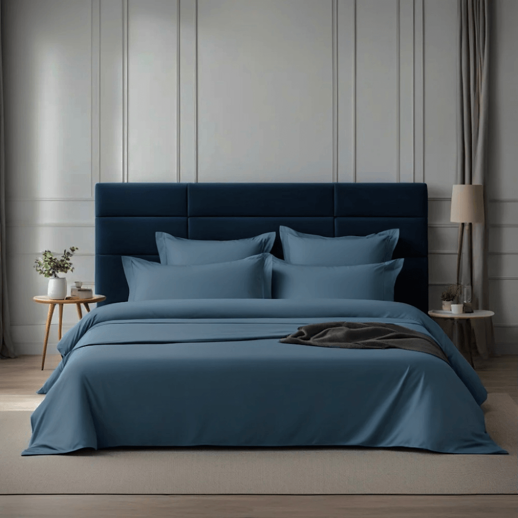 Smoke Blue Cotton Bedding Set With Pillow Covers | King Size - IKIRU