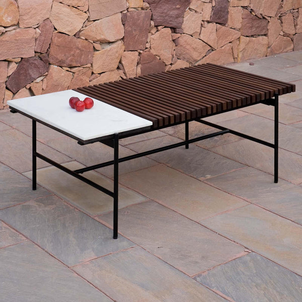 Covent Garden Outdoor Coffee Table | Wooden & Marble Finish Teapoy For ...