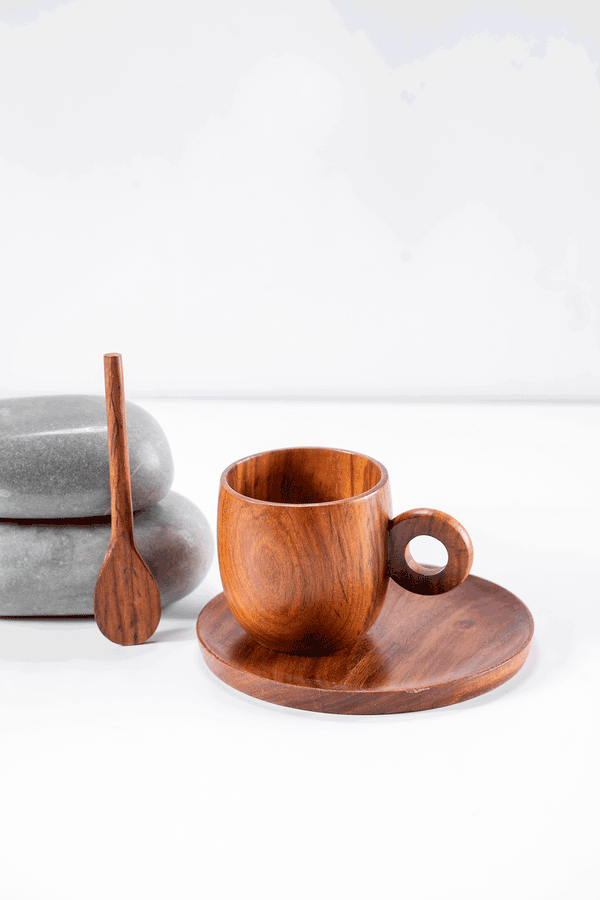 Shikora Sheesham Wooden Cup Saucer And Spoon Set For Kitchenware & Gif ...