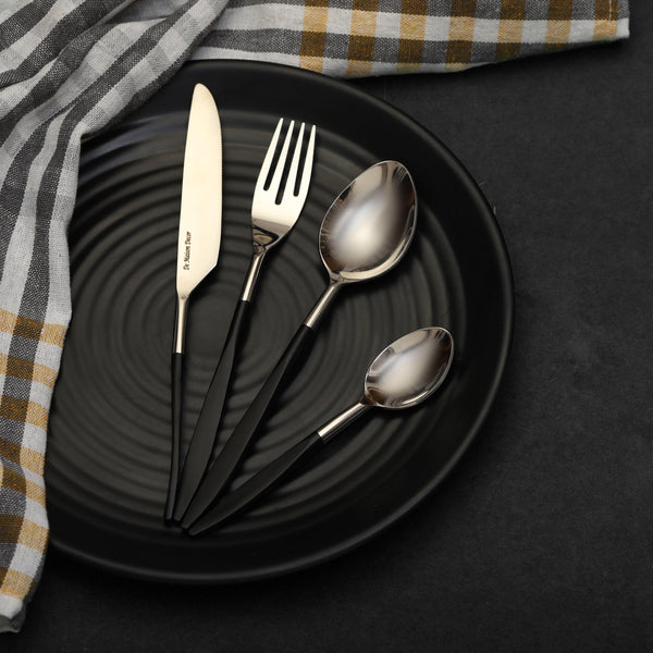 Midnight Opulence Luxurious Cutlery Set Of 4 | Fork & Spoon Set For Ta ...
