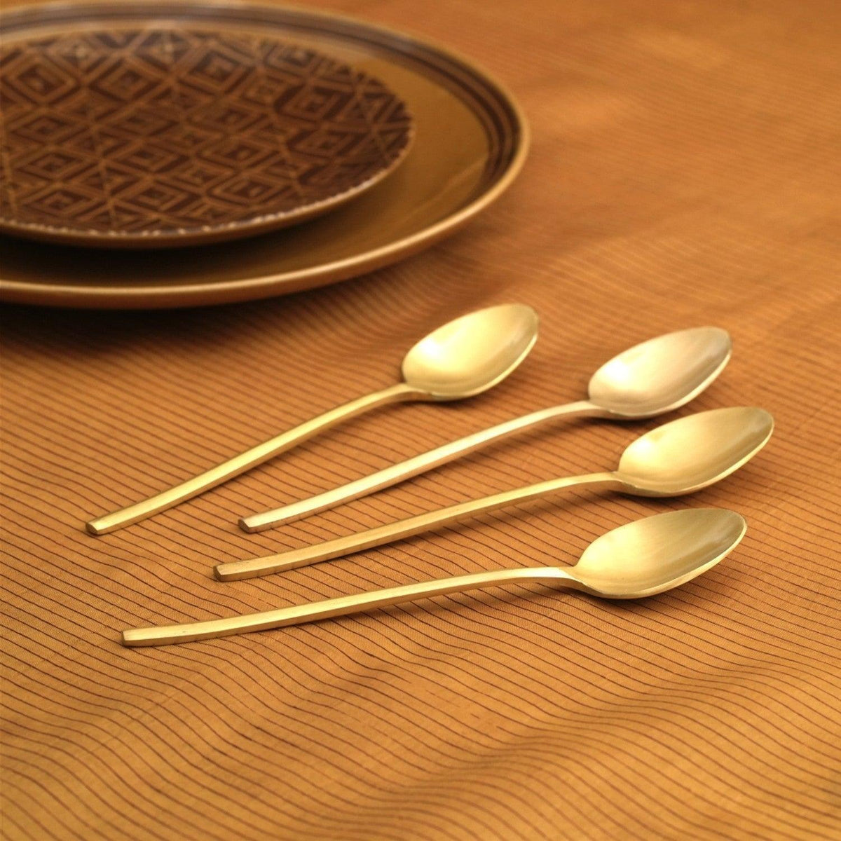 Mryda Brass Tea Spoon Set Of 4 | Gold Cutlery For Kitchen & Dining ...
