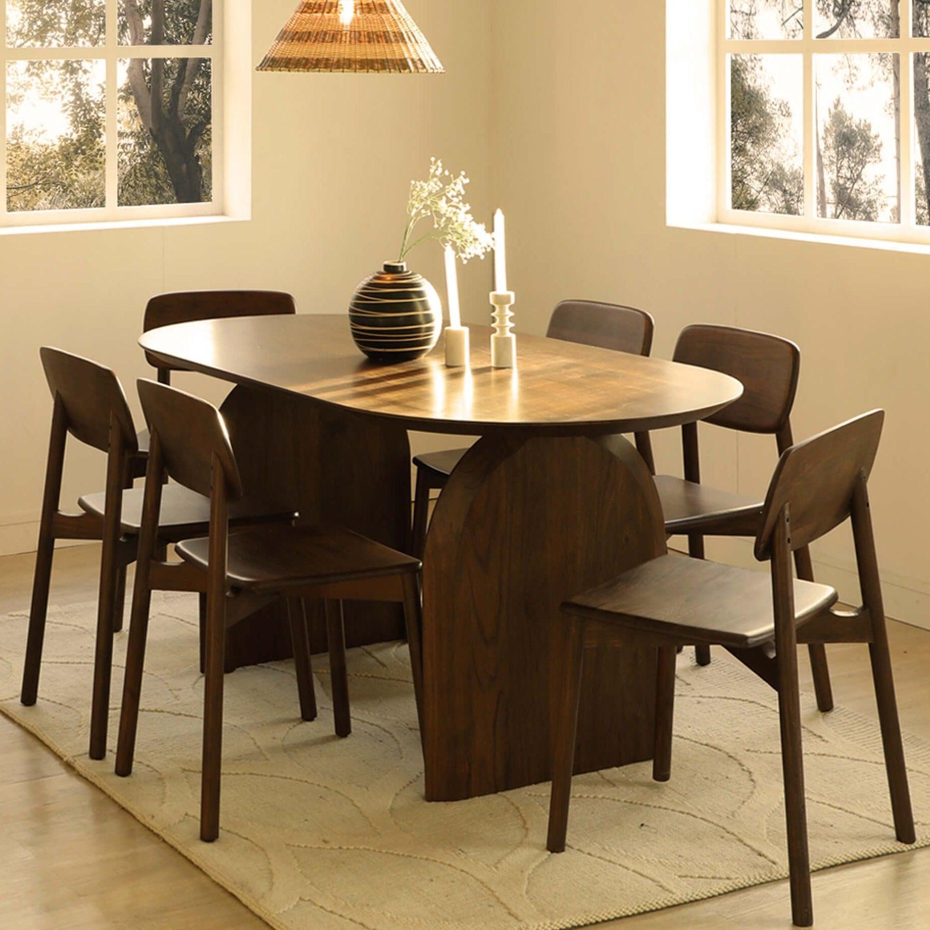 6 Seater Modern Designed Wooden Dining Table | Oval Shape Table For ...