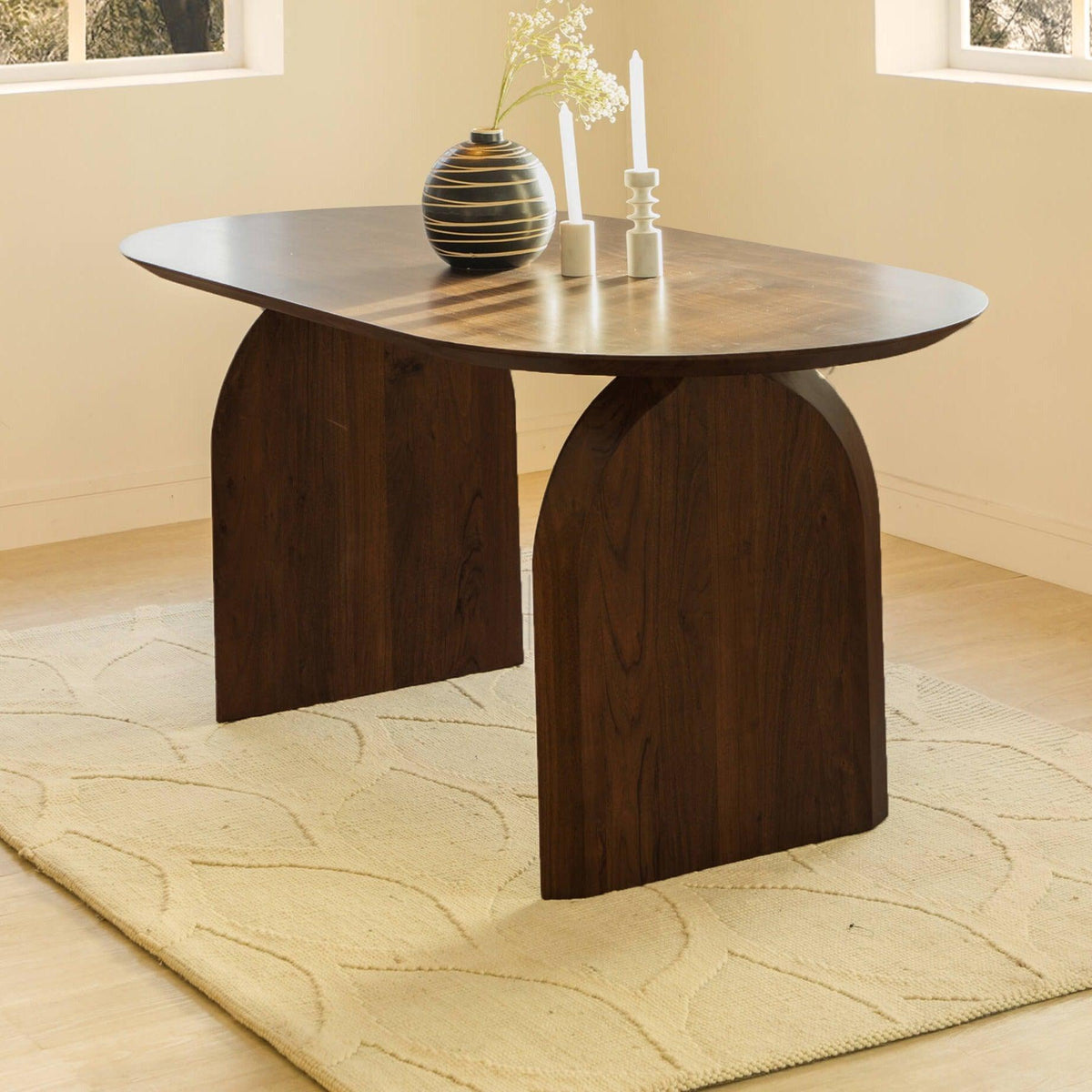 6 Seater Modern Designed Wooden Dining Table | Oval Shape Table For Di ...