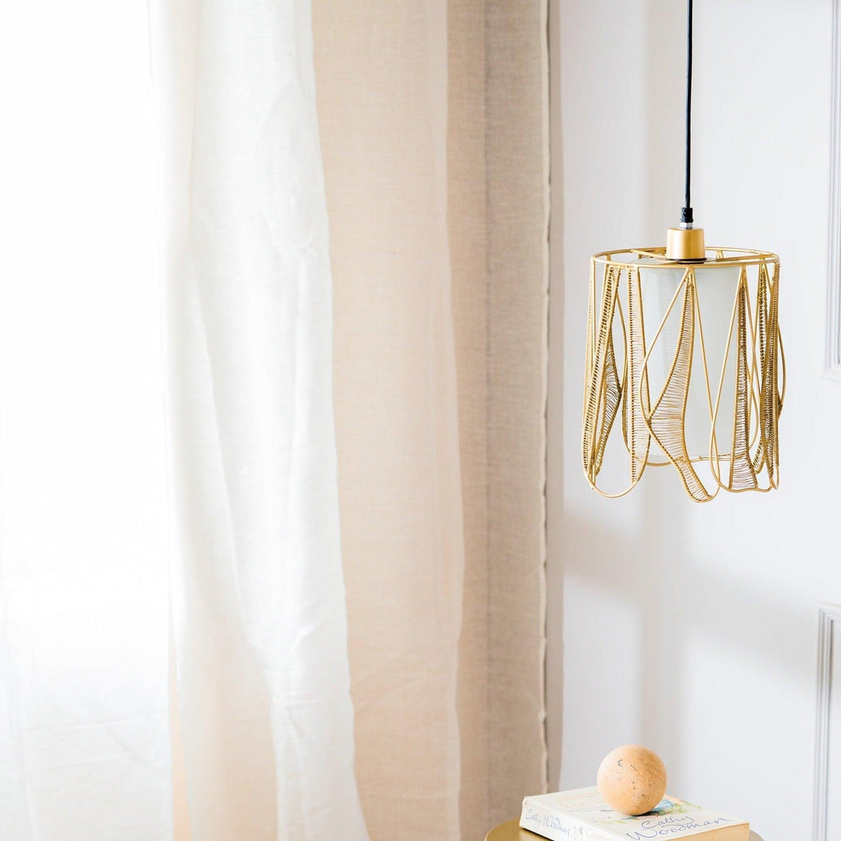 Aponi Gold Metallic & Glass Finish Tall Hanging Lamp Light For Living ...