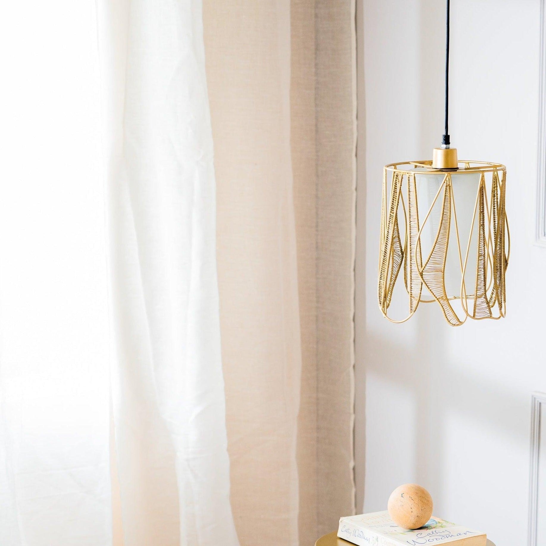 Aponi Gold Metallic & Glass Finish Tall Hanging Lamp Light For Living ...