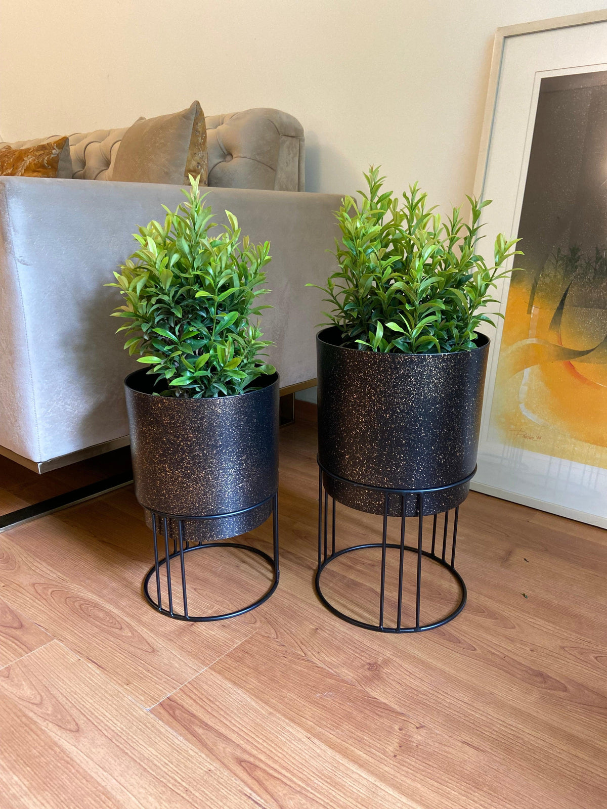 Black Metal Glitter Floor Planter | Table Flower Pot For Indoor ...