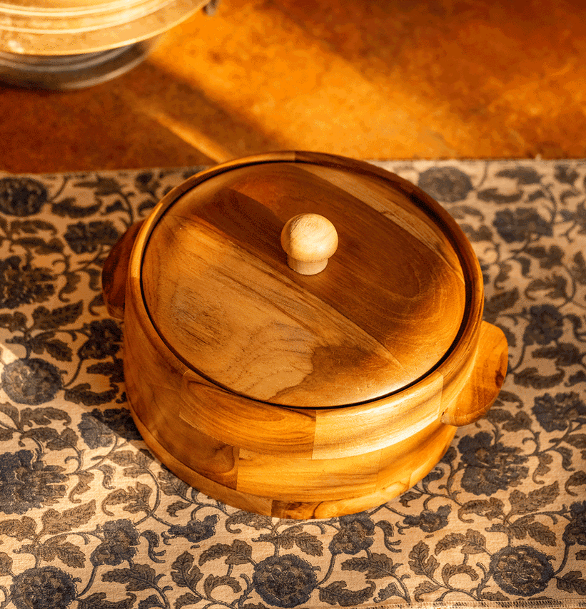 Kapish Wooden Chapati Box With Lid | Brown Teak Wood Casserole For Rot ...