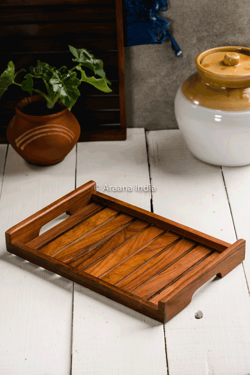 Dhaari Striped Wooden Serving Tray | Platter for Kitchen - IKIRU