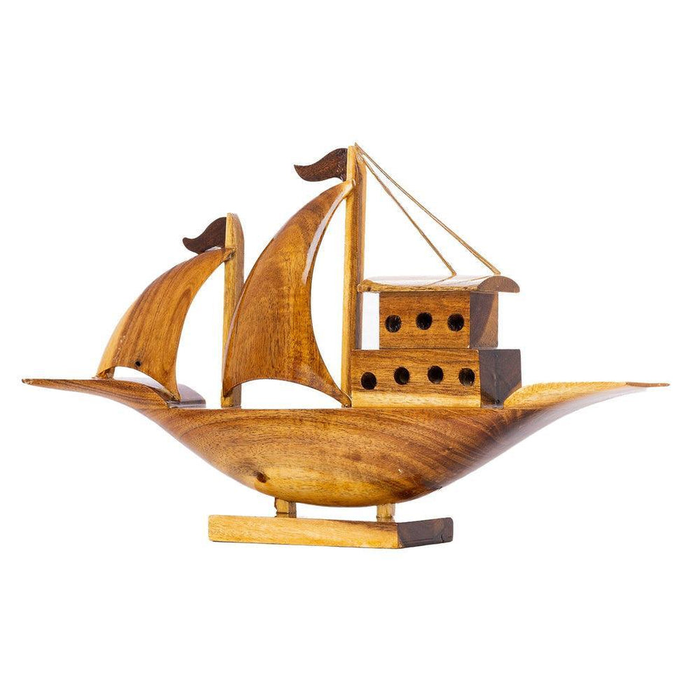 Wooden Sailing House Boat Showpiece | Handcrafted Ship Artefact For De ...
