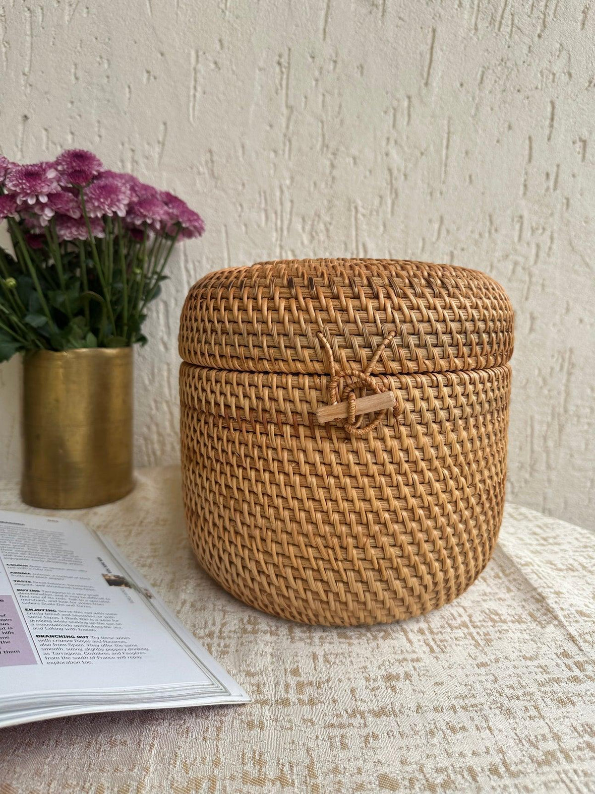 Rattan Storage Box With Lid | Natural Woven Basket For Living Room ...