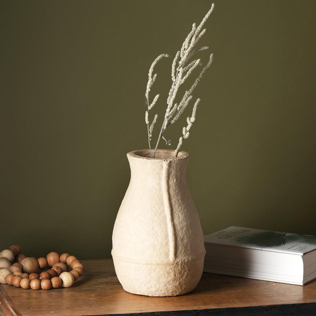 Decorative Off-White Paper Mache Vase | Modern Handmade Flower Pot for ...