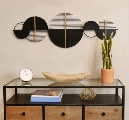 Black & White Modern Metal Round Shaped Wall Art For Home & Living Room ...