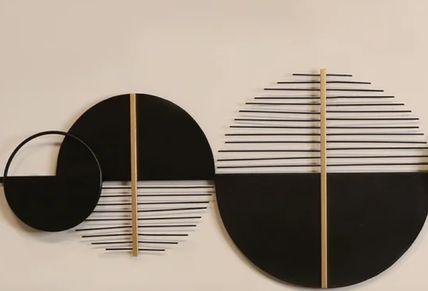 Black & White Modern Metal Round Shaped Wall Art For Home & Living Room ...