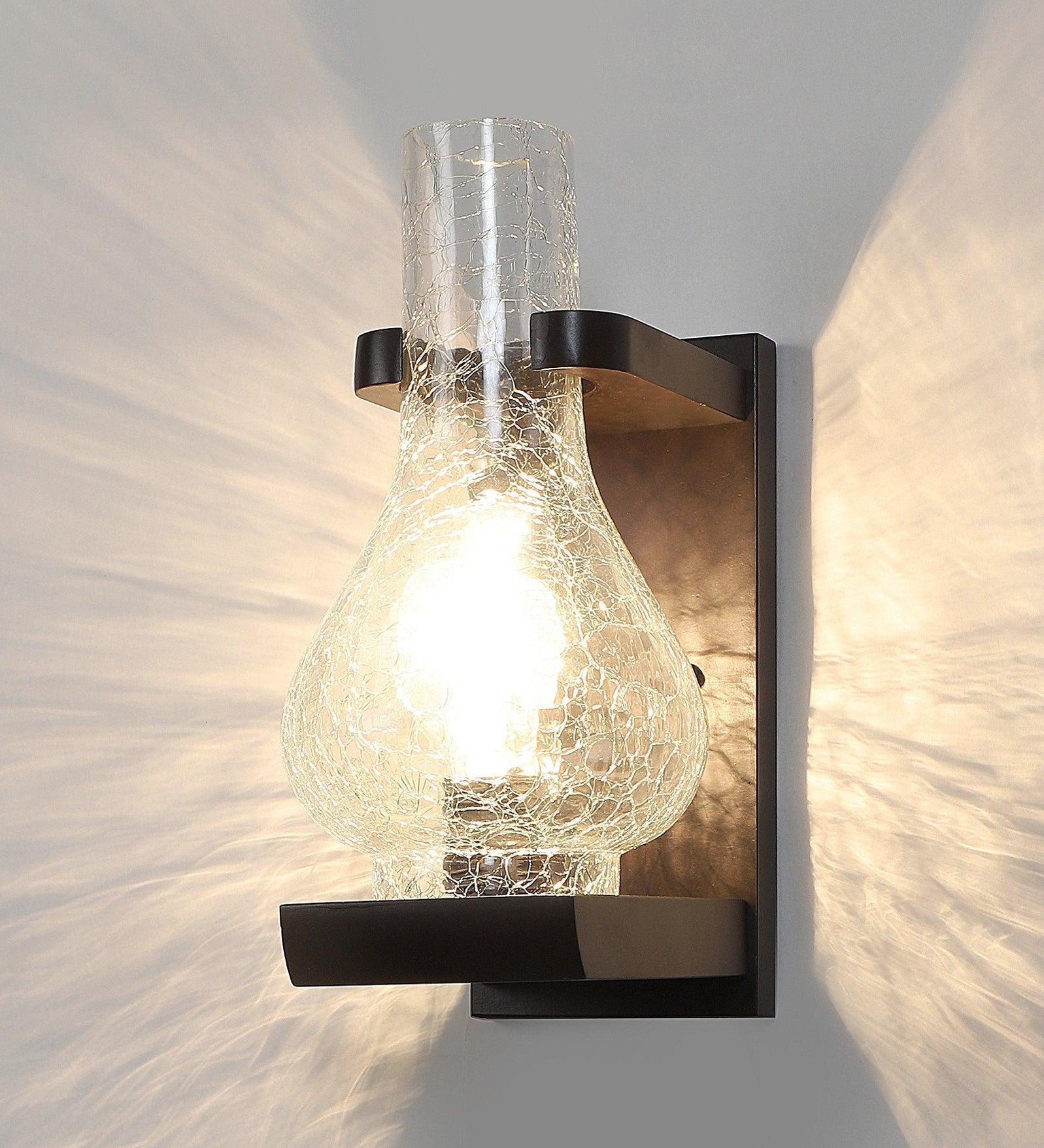 Shop Lampo Brown Wood & Glass Wall Mount Light For Living Room & Dining ...