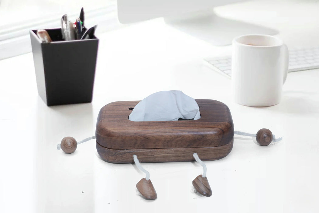 Handcrafted Wooden Robot Face Tissue Box — IKIRU