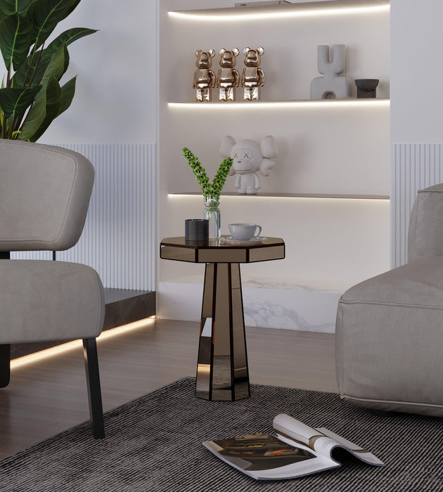 Mirror Octagonal Accent Table | Reflective Glass Side Table - IKIRU