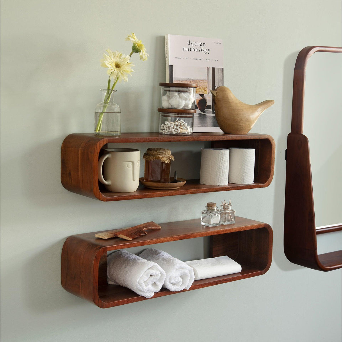 Leda Solid Sheesham Wood Wall Rack | Wooden Wall Shelves for Living ...