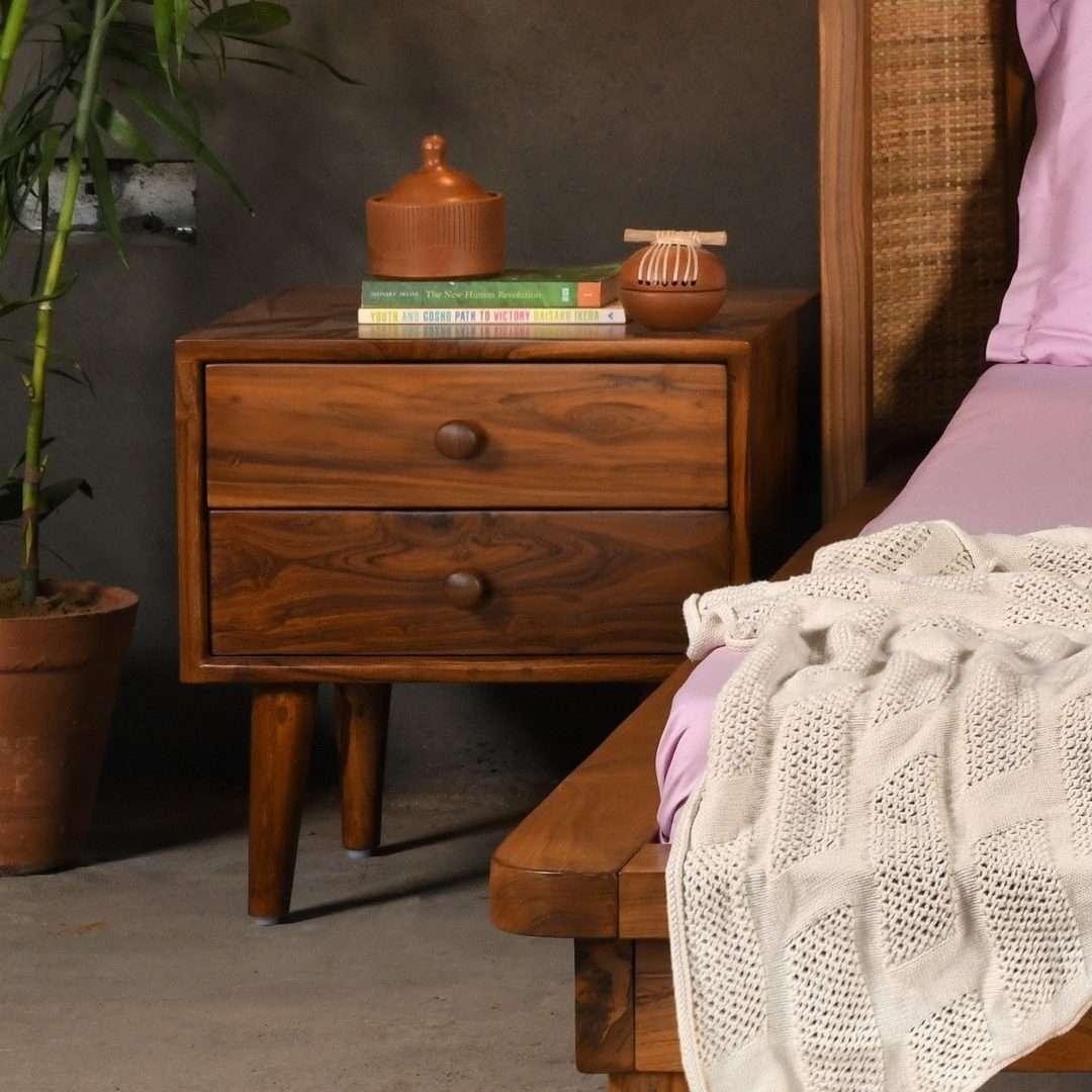 Zakhama Teak Wood Bedside Table - IKIRU
