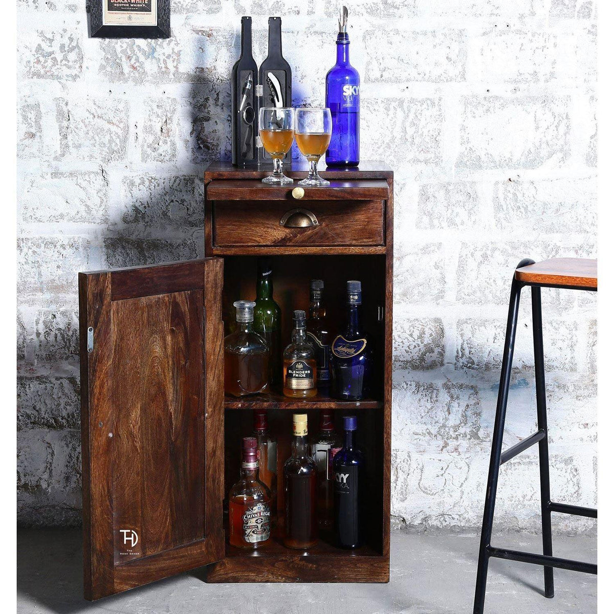 Wooden Mini Bar Cabinet With Door And Drawer | Bar Cabinet For Home — IKIRU