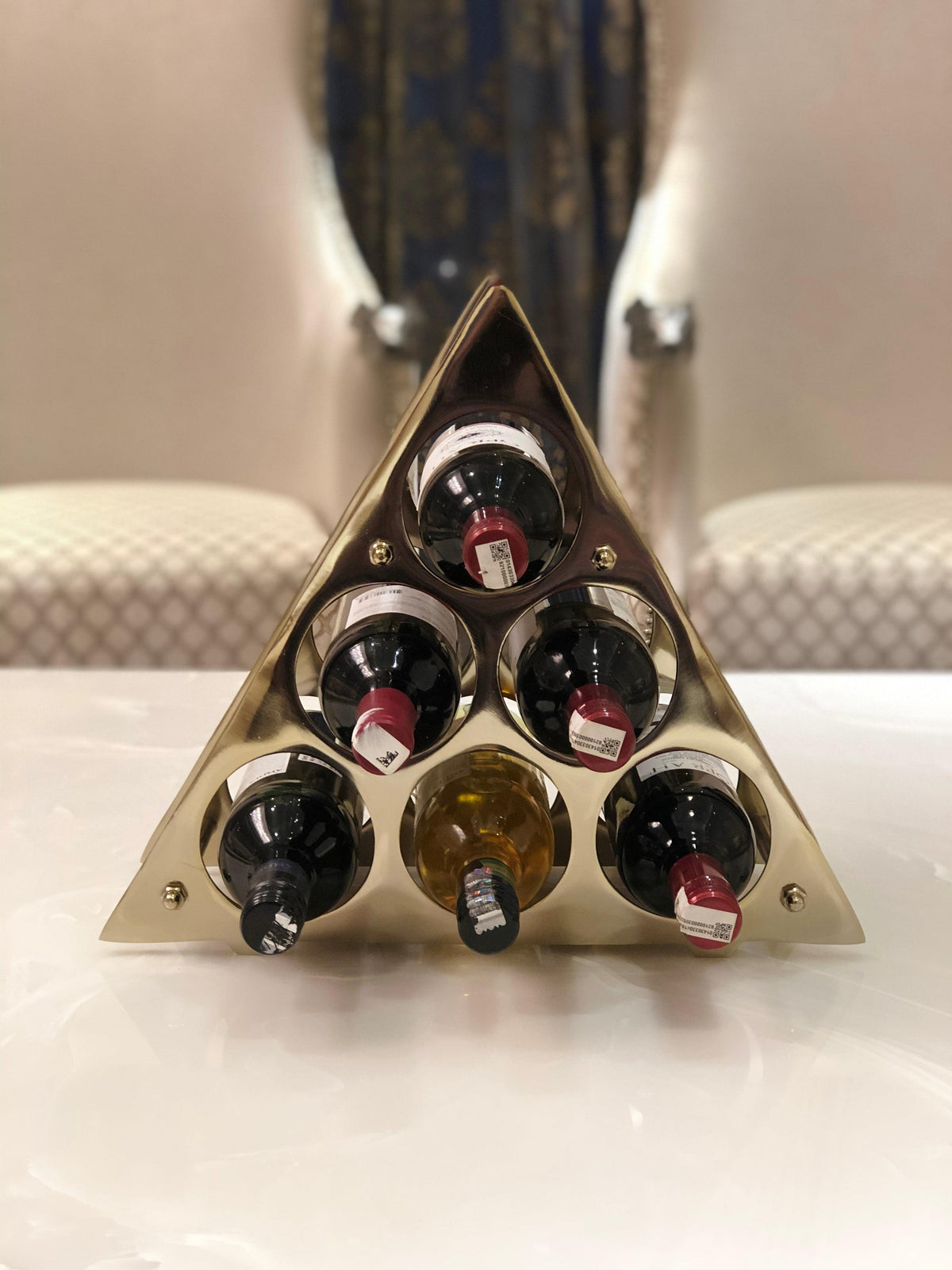 Buy Modern Golden Triangular Wine Rack For 6 Bottles Holder | Bar Decor ...