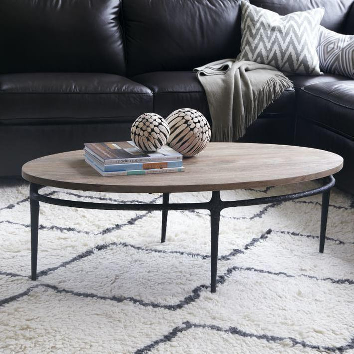 Shop Wood & Metal Oval Shaped Coffee Table | Center Table For Living ...
