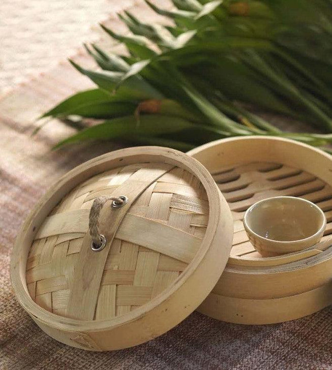 Mamcha Round Bamboo Basket For Dimsum Dumpling | Wooden Momo Steamer ...