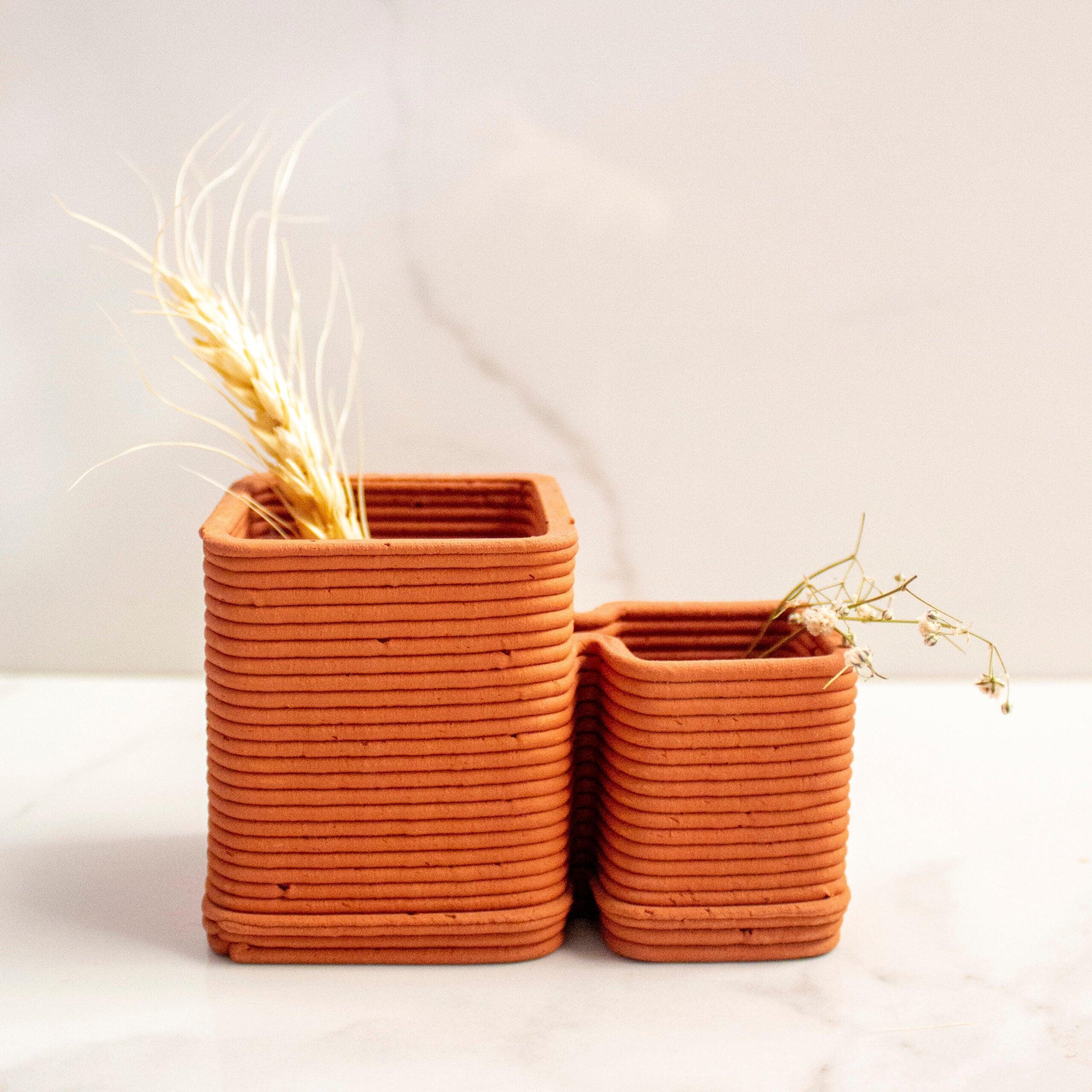 The Cubicles Terracotta Double Stationary Stand | Decorative Pen Holder ...