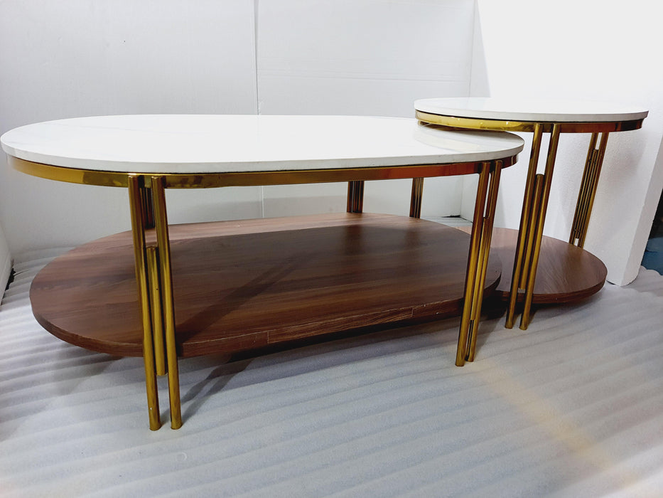 Steel And Marble Oval Shaped Side Table | Round Stool For Living Room ...