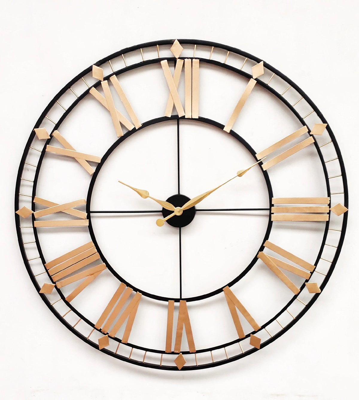 Gold & Black Roman Numeral Contemporary Wall Clock For Home And Living Room - IKIRU